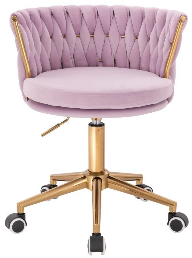 LuxuryForm DESIGN Otočná židle LYON VELUR na zlaté podstavě s kolečky - levandule