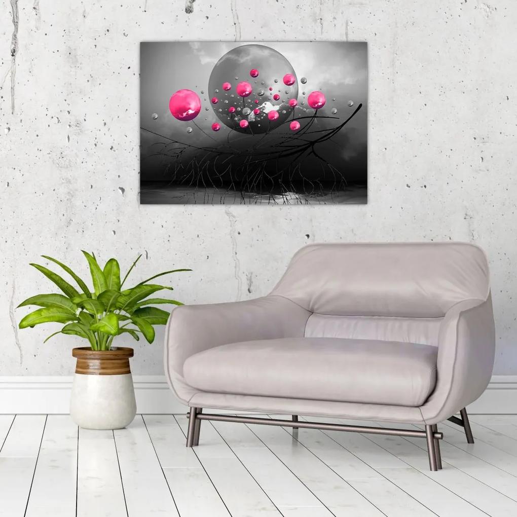 Skleněný obraz růžových abstraktních koulí (70x50 cm)