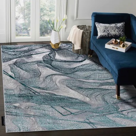 Moderní koberec DE LUXE 621 Síť Strukturální šedá / zelená velikost 140x190 cm | krásné koberce cz