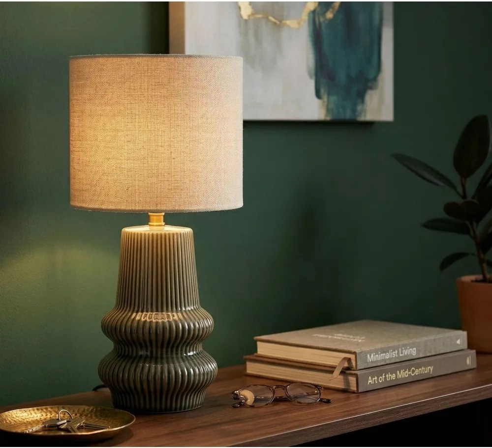 Khaki/krémová keramická stolní lampa s textilním stínidlem (výška 41,5 cm) Harmony – Mauro Ferretti