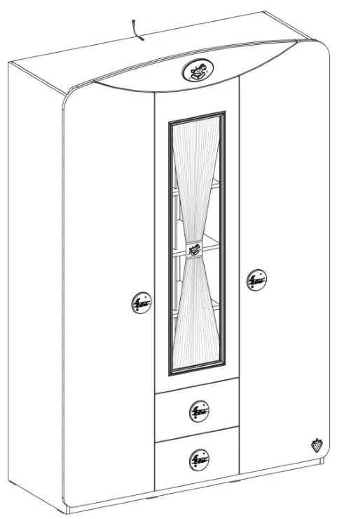 Třídvéřová šatní skříň s prosklením Chloe - bílá