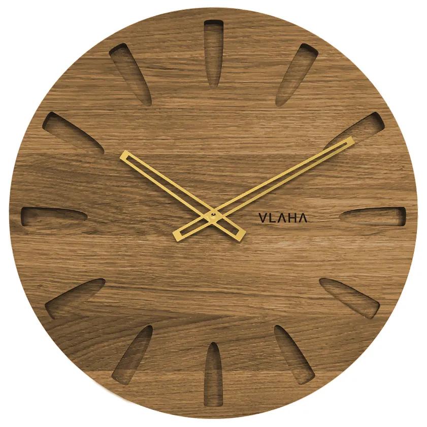 Velké dubové hodiny VLAHA GRAND vyrobené v Čechách se zlatými ručkami