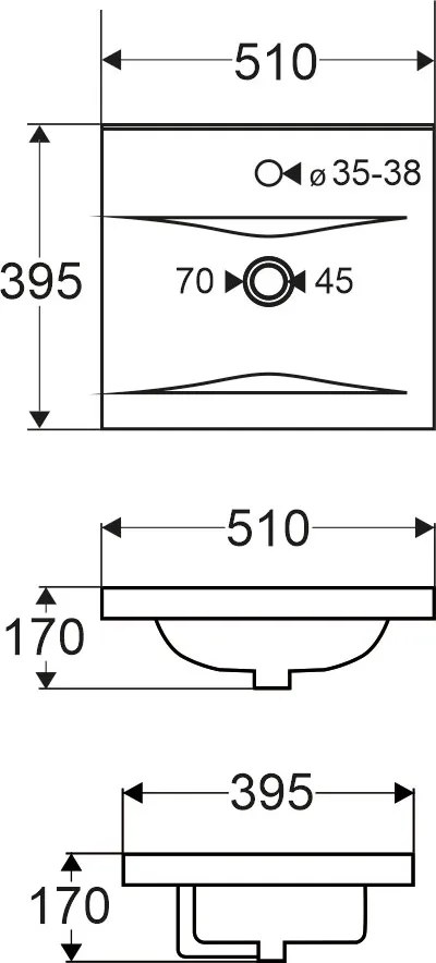 Mereo Mereo, Nábytkové umyvadlo, 51x39,5x17 cm, keramické, bílé, UC5139