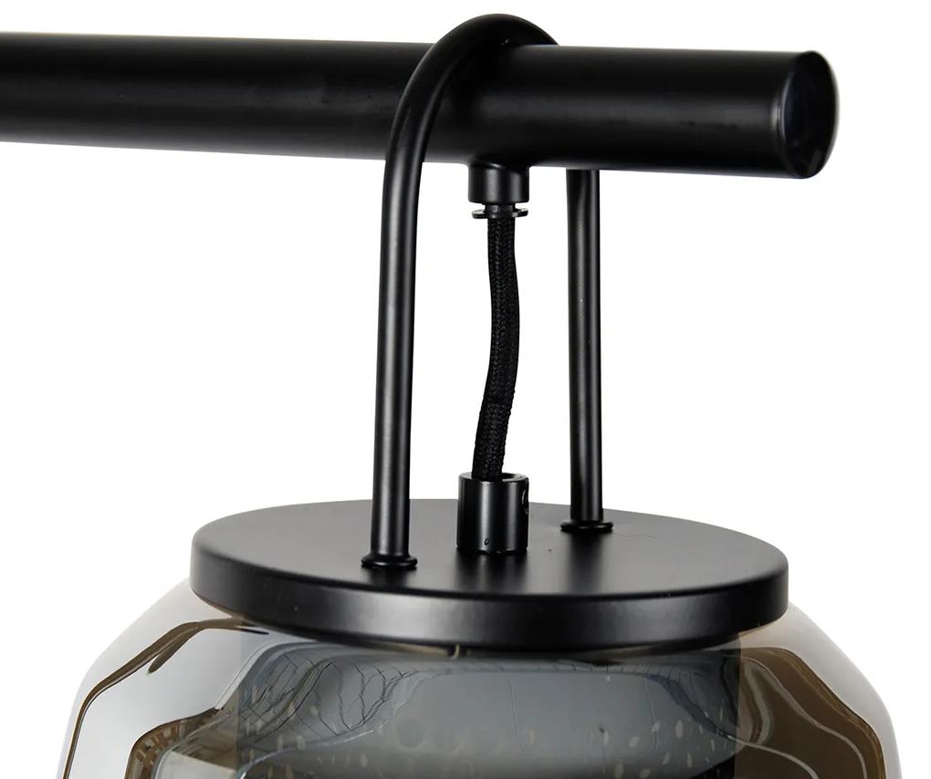 Stojací lampa ve stylu art deco černá s kouřovým sklem - Kevin