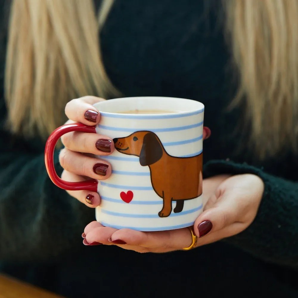 Modro-hnědý porcelánový hrnek 300 ml Sausage Dog – Sass & Belle