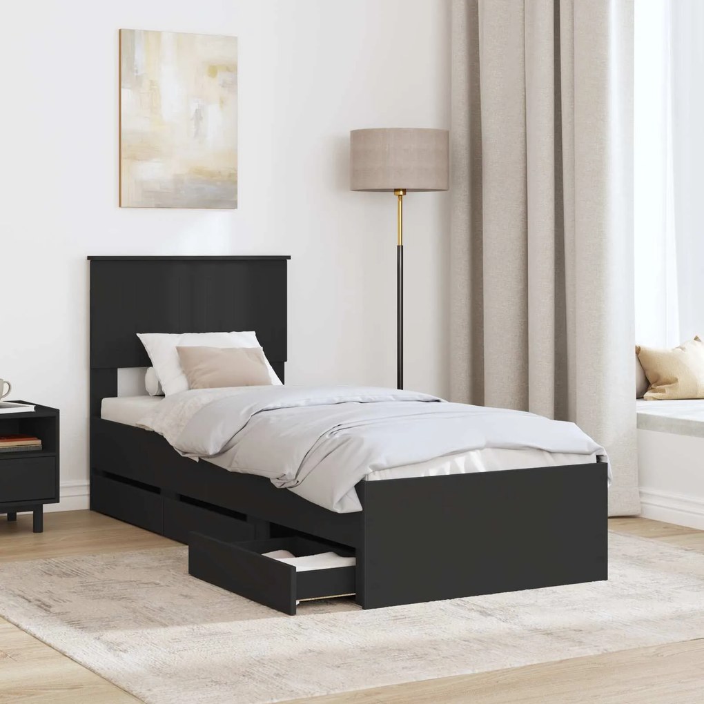 Rám postele se zásuvkou Černá 75 x 190 cm Inženýrské dřevo 3410757