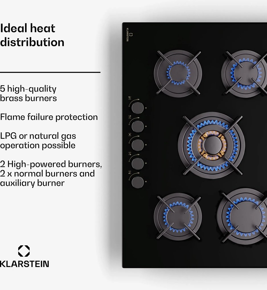 Klarstein Goldflame 5, plynová varná deska, 5 hořáků