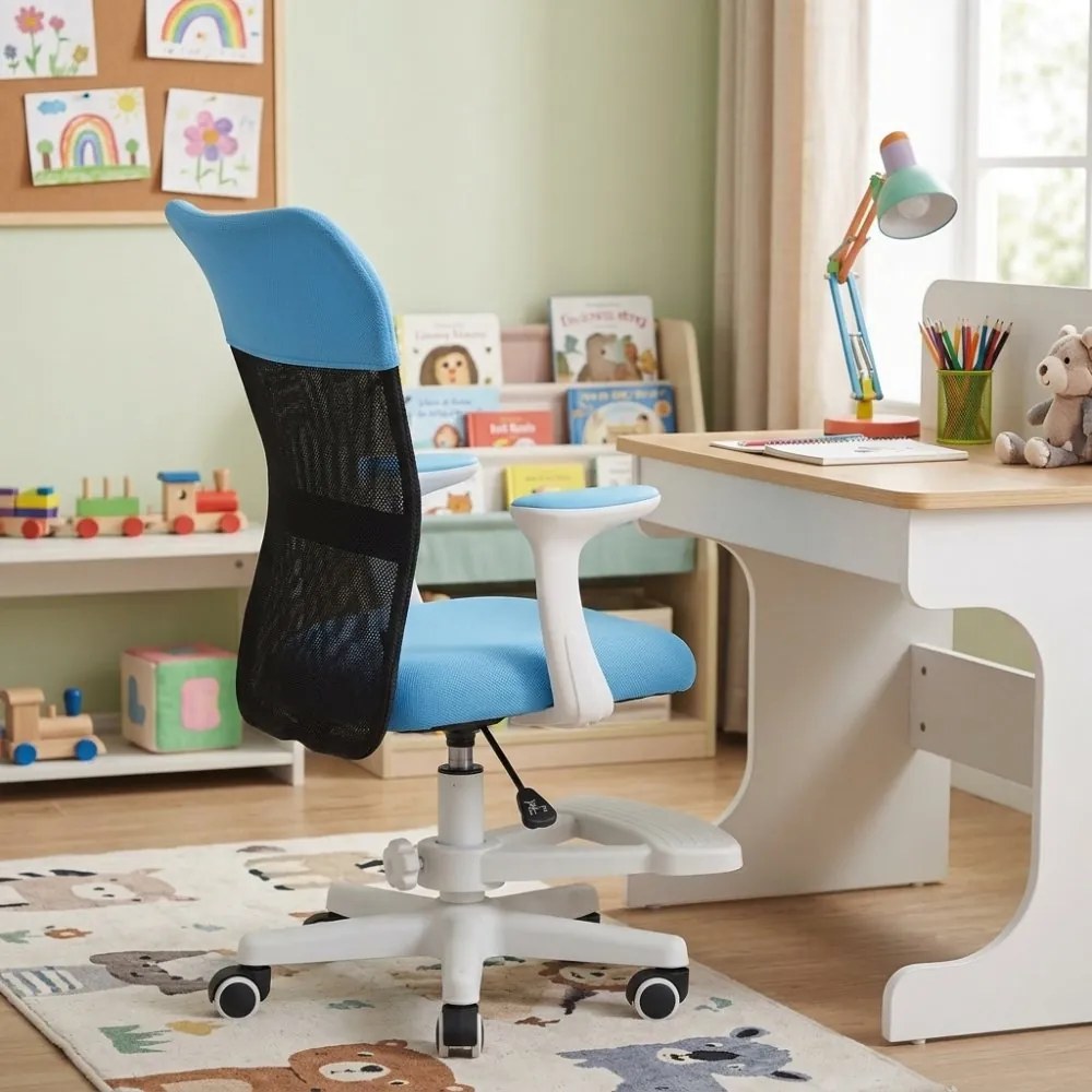 Dětská židle Neoseat MONKEY WHITE s podnoží — látka, bílá / světle modrá