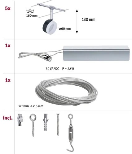 Paulmann 94457 - SADA 5xLED/4W Bodové svítidlo do lankového systému CLEAR 230V