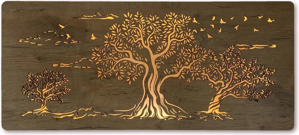 Li-Go "Tři olivy" světelný obraz 230V 110x50 cm provedení povrchu: ořech