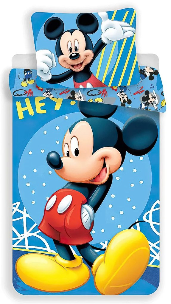 Jerry Fabrics povlečení MICKEY 043 HEY, Mickey Mouse na modré, bavlna hladká, 140x200cm + 70x90cm