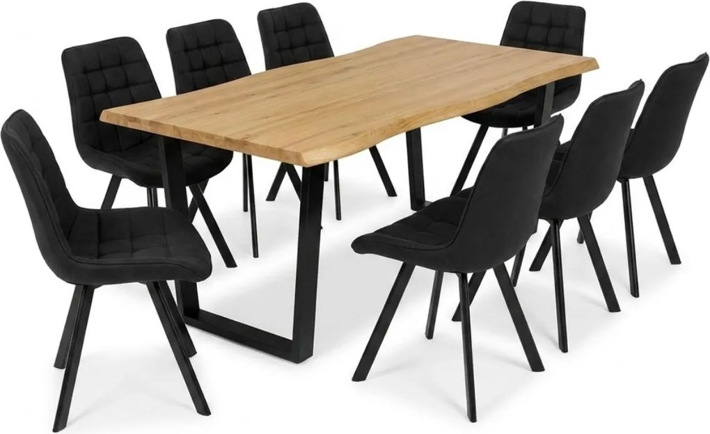 Vikio Jídelní set pro 8 osob 180x90 cm dub noha U černá židle VJS158-8C