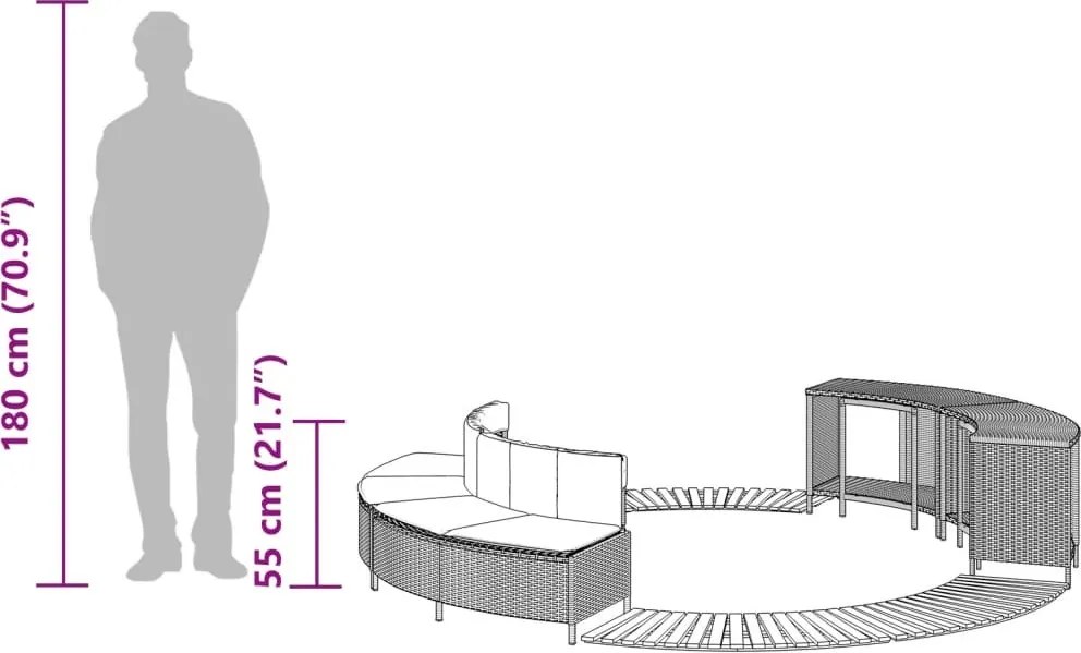vidaXL Obruba k vířivce polyratan a masivní akáciové dřevo [3270655] Barva: Černá