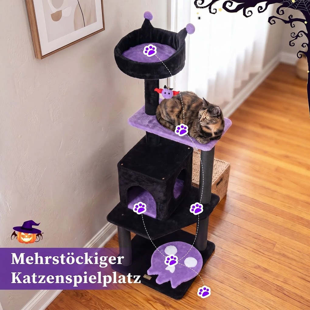 Costway Škrabadlo 144 cm Gotické škrabadlo pro kočky se škrabadly