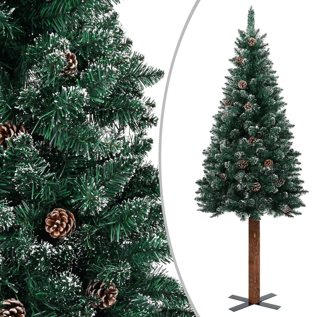 320961 vidaXL Úzký vánoční stromeček pravé dřevo a bílý sníh zelený 180 cm
