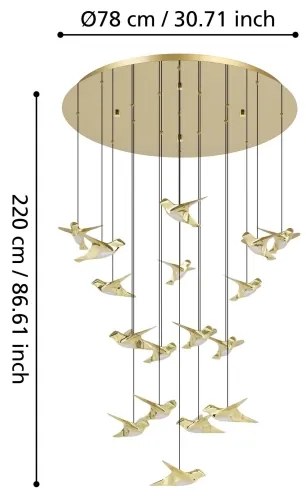 Eglo 390398 - LED Stmívatelný lustr na lanku PARATEBUENO 17xLED/3W/230V zlatá