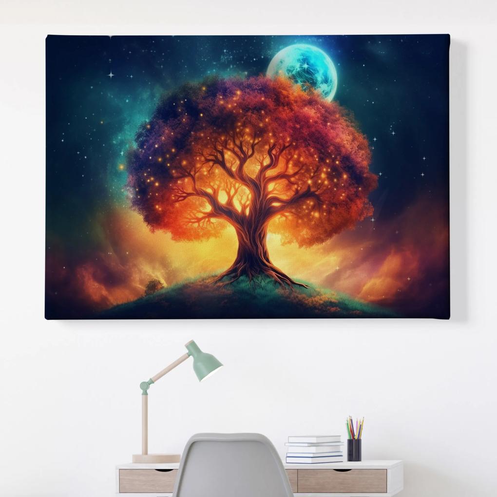 Obraz na plátně - Strom života s zářícím měsícem FeelHappy.cz Velikost obrazu: 120 x 80 cm