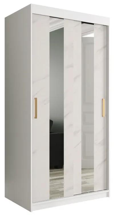 Posuvná šatní skříň Nonnus 100 Pole, Úložný prostor: ne, Barva: bílá matná / bílá mramor
