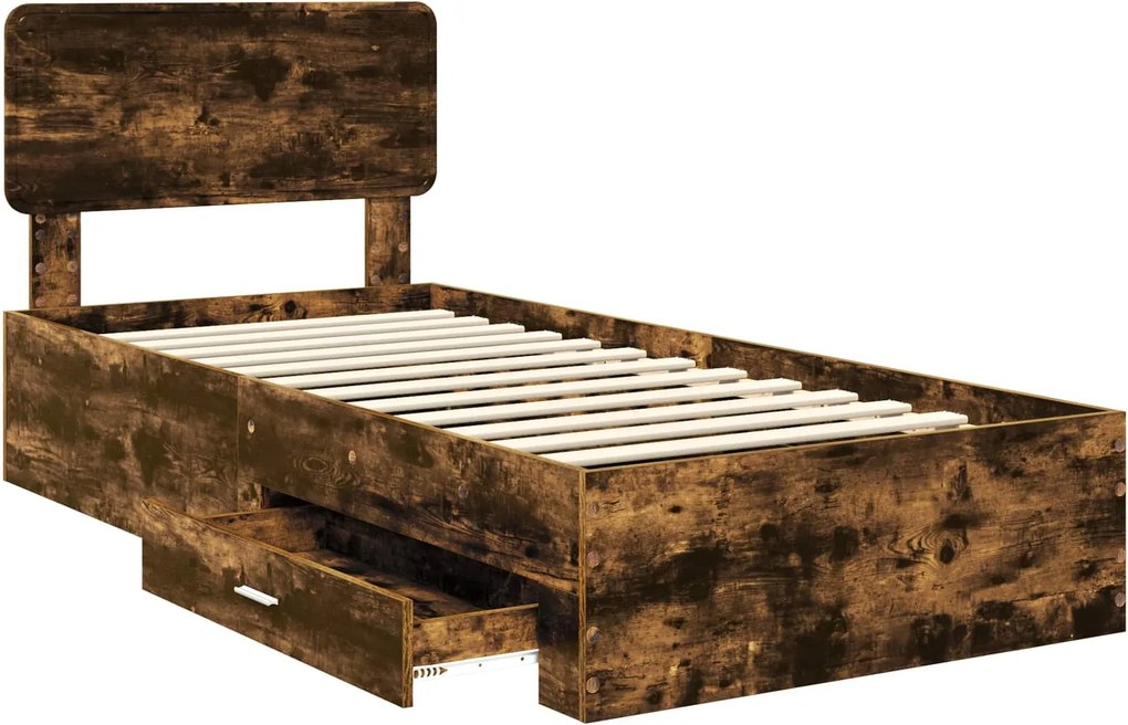Rám postele s čelo Kouřový dub 100 x 200 cm Kompozitní dřevo 3412413