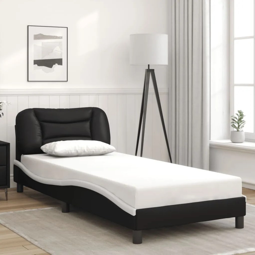 Rám postele s LED bez matrace Hvar černý a bílý 90x190 cm 3213904
