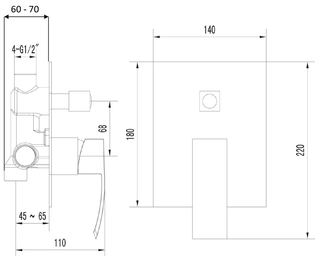 Sapho, GINKO podomítková sprchová baterie, 2 výstupy, chrom, 1101-42