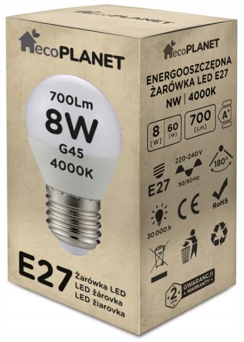 ecoPLANET LED žárovka E27 - G45 - 8W - 700lm - neutrální bílá