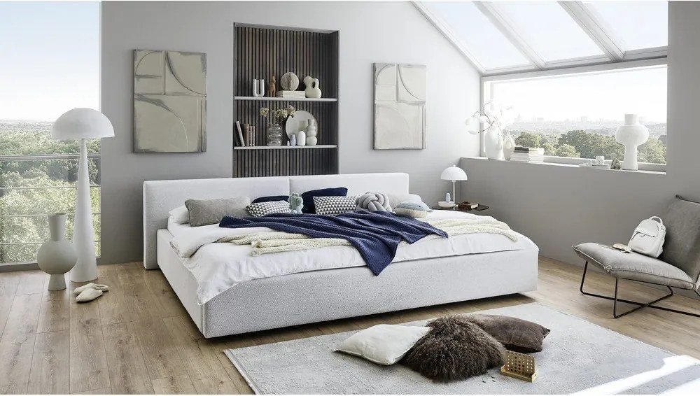 Šedá čalouněná dvoulůžková postel s úložným prostorem s roštem 200x240 cm Cube – Meise Möbel