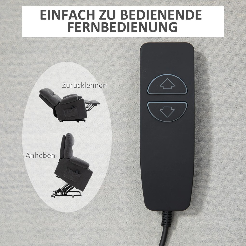 HOMCOM Elektrické polohovací křeslo se stojánkem a masážní funkcí, TV křeslo s funkcí vyhřívání, flanelový vzhled tmavě šedá