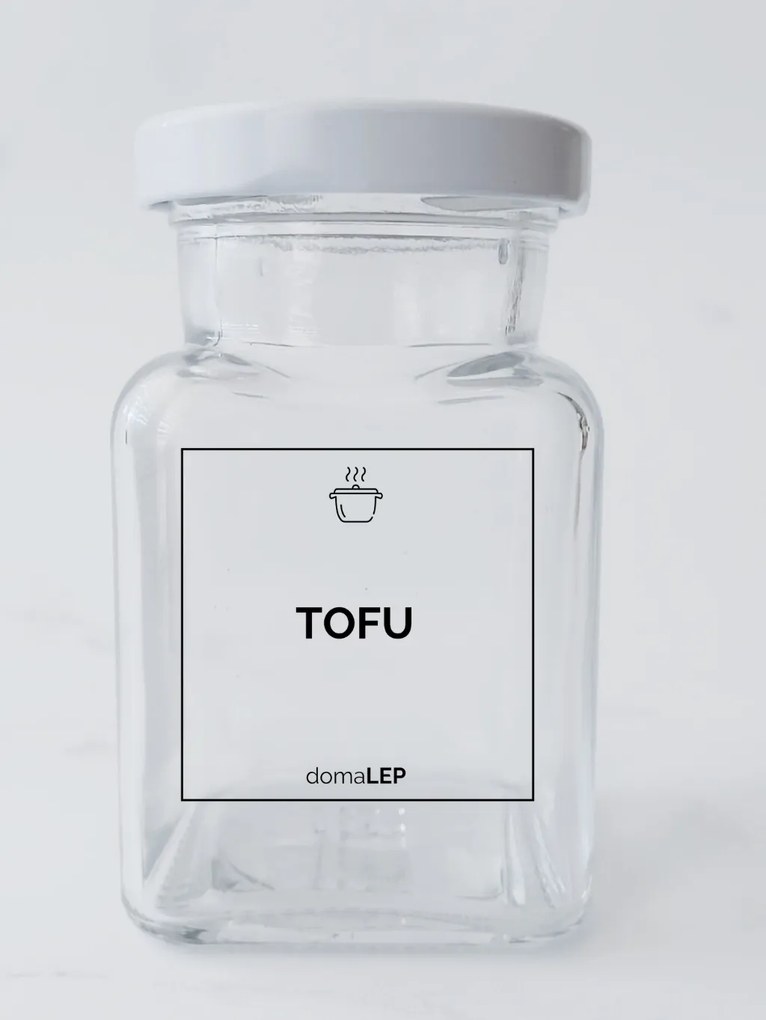 Samolepka na kořenky TOFU průhledná 5 × 5 cm tučné písmo