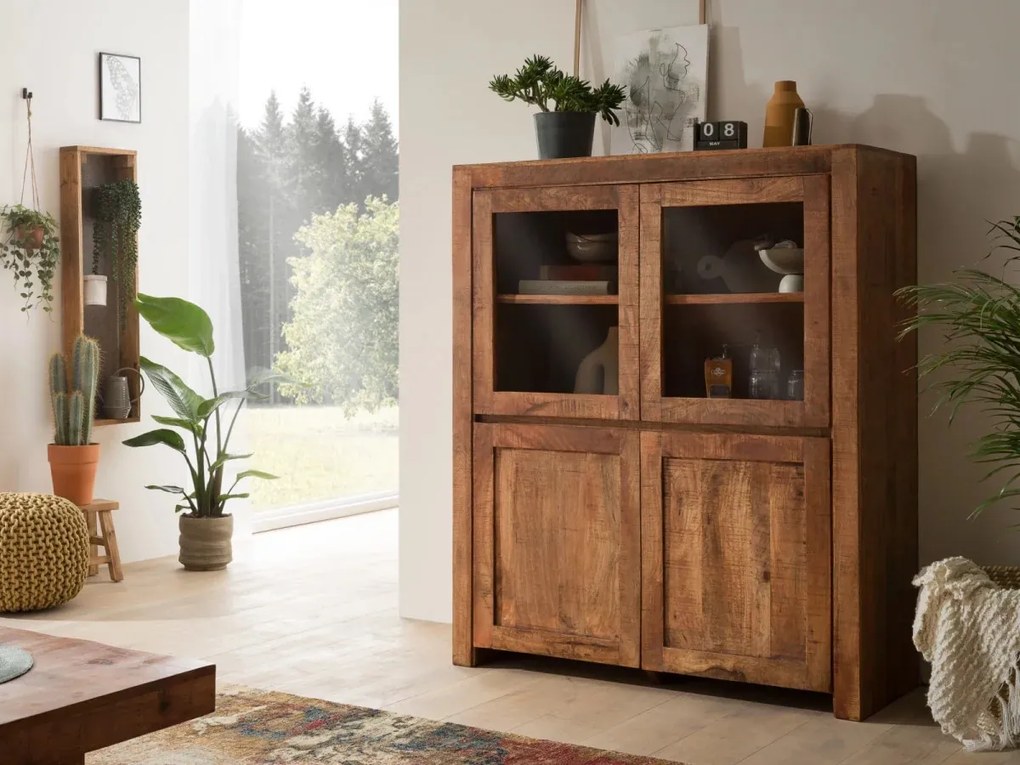 furniture-nabytek.cz - Masivní vitrína Countryside z mangového dřeva, lakovaná, hnědá – 118×45×140 cm