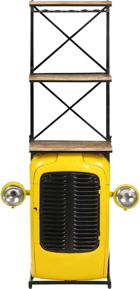 Stojan na víno traktor žlutý 49 x 31 x 172 cm masivní mangovník 320488