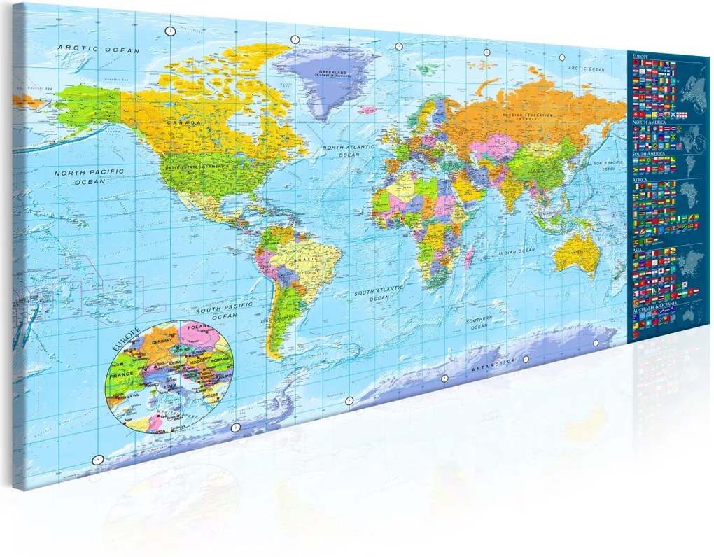 Jednodílný obraz mapa světa + háčky a hřebíčky ZDARMA Velikost (šířka x výška): 120x60 cm
