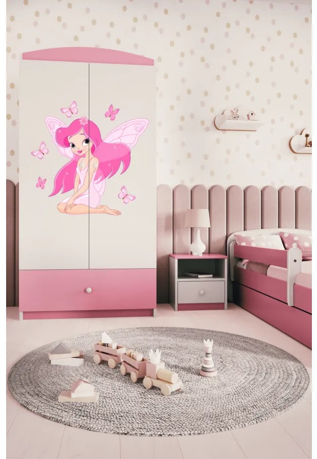 Dětská skříň Babydreams 90 cm víla s motýlky růžová