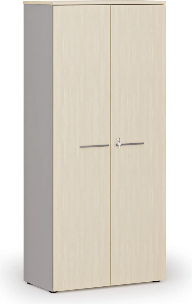 Kancelářská skříň s dveřmi PRIMO GRAY, 800 x 420 x 1781 mm, šedá/bříza