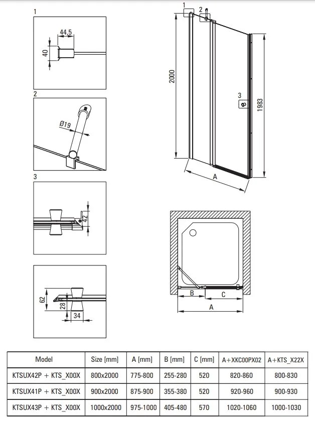 Deante Kerria Plus, 1-křídlé sprchové dveře 80x200 cm, 6mm čiré sklo, černý profil, DEA-KTSUN42P