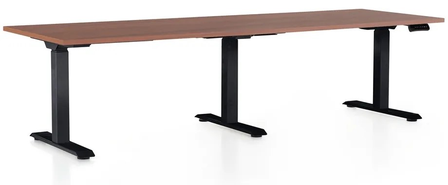 Výškově nastavitelný stůl OfficeTech Long, 240 x 80 cm, černá podnož, ořech