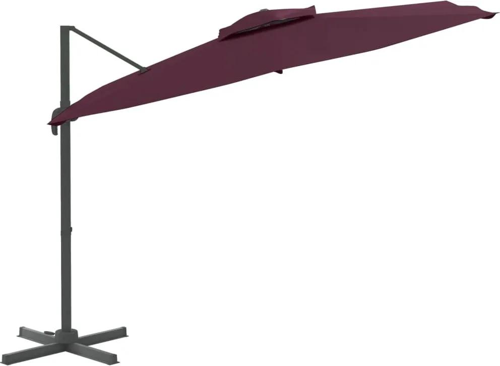 vidaXL Konzolový slunečník s dvojitou stříškou bordó 300 x 300 cm [319955]