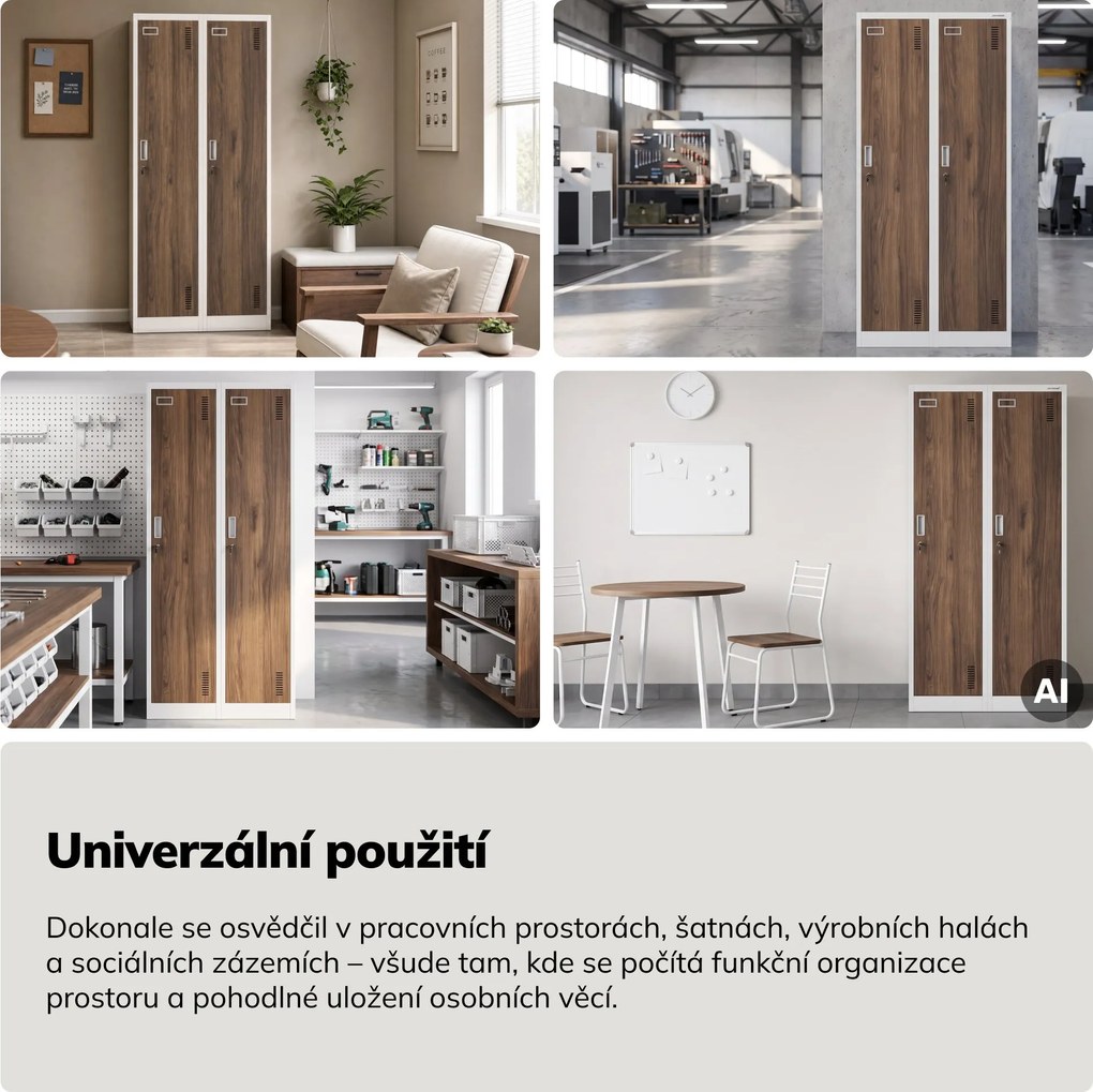 Zaměstnanecká skříňka čtyřkomorová bílá/ořech, 800x1800x500 mm: KACPER Eco Design