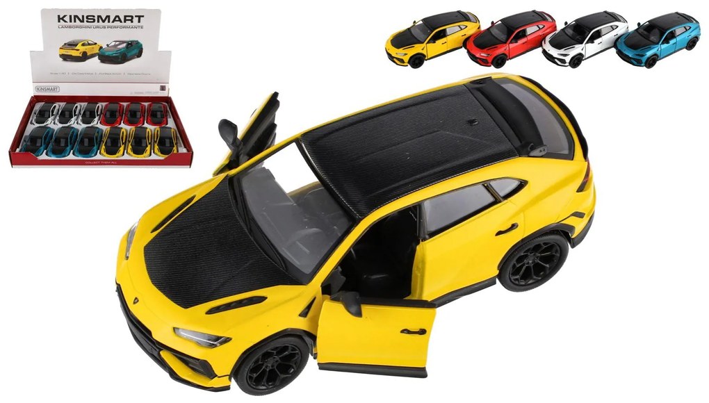 Auto Kinsmart Lamborghini Urus Performante 1:40 kov/plast 12,5 cm 4 barvy na zpětné natažení (1 ks)