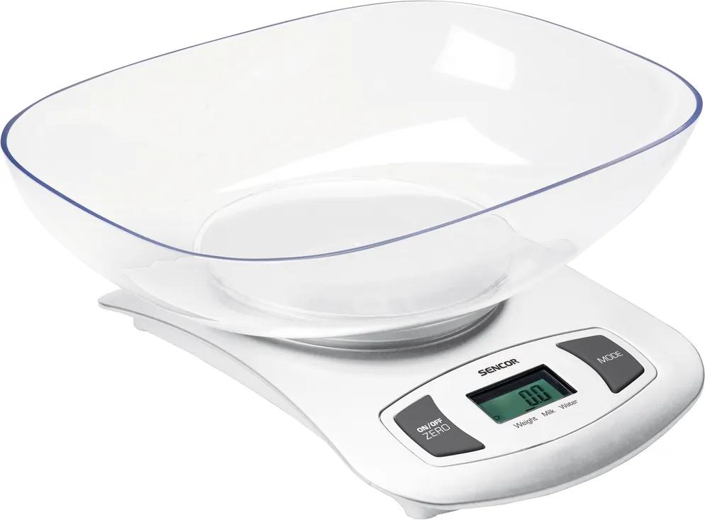 Kuchyňská váha Sencor SKS 4001WH nosnost 5 kg, přesnost 1 g