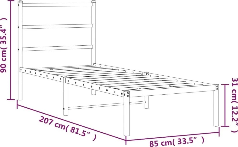 vidaXL Kovový rám postele s čelem 80 x 200 cm [355405] Barva: Černá