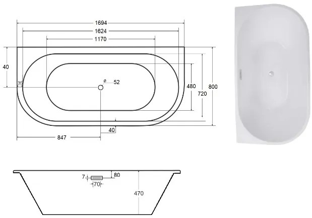 Besco Vica Slim+ 170x80 akrylátová vana pro zabudování