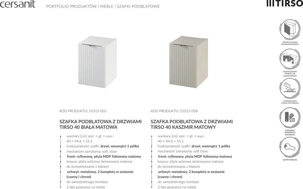 Cersanit Tirso, závěsná umyvadlová skříňka 594x447x572 mm + keramické umyvadlo, béžová matná, S801-541