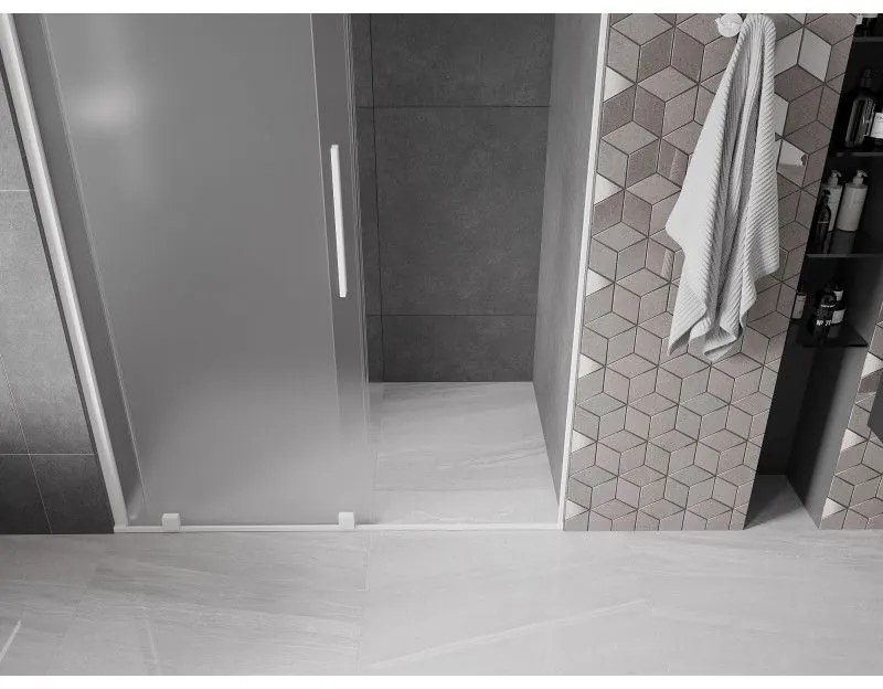 Mexen Velar, posuvné sprchové dveře do otvoru 140 cm, 8mm sklo námraza, bílá matná, 871-140-000-31-20