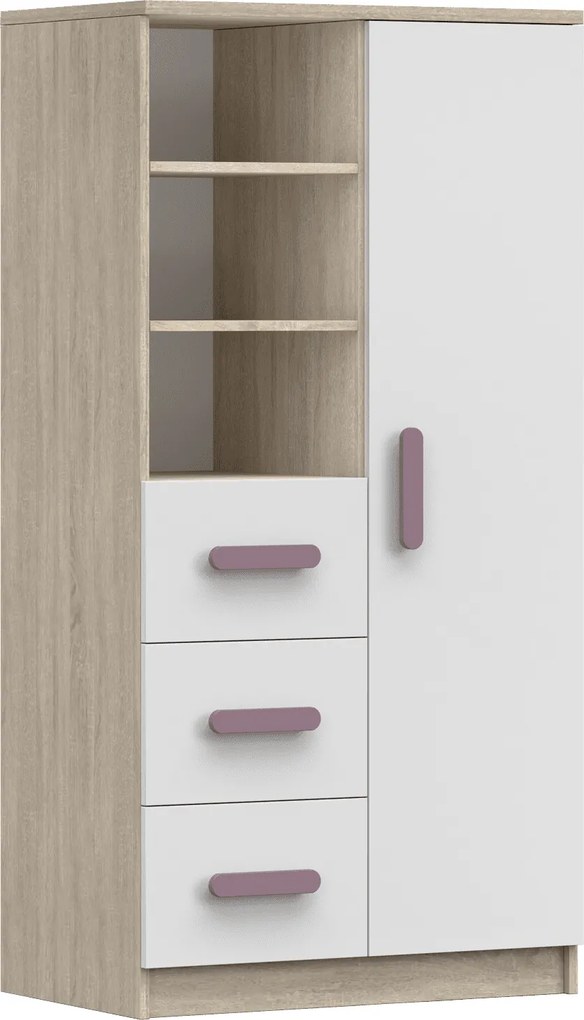 IDZ Knihovna SMYK III 3S1D 05, 80 cm Bílá + Dub Sonoma / Barevné úchytky Barva: Červená