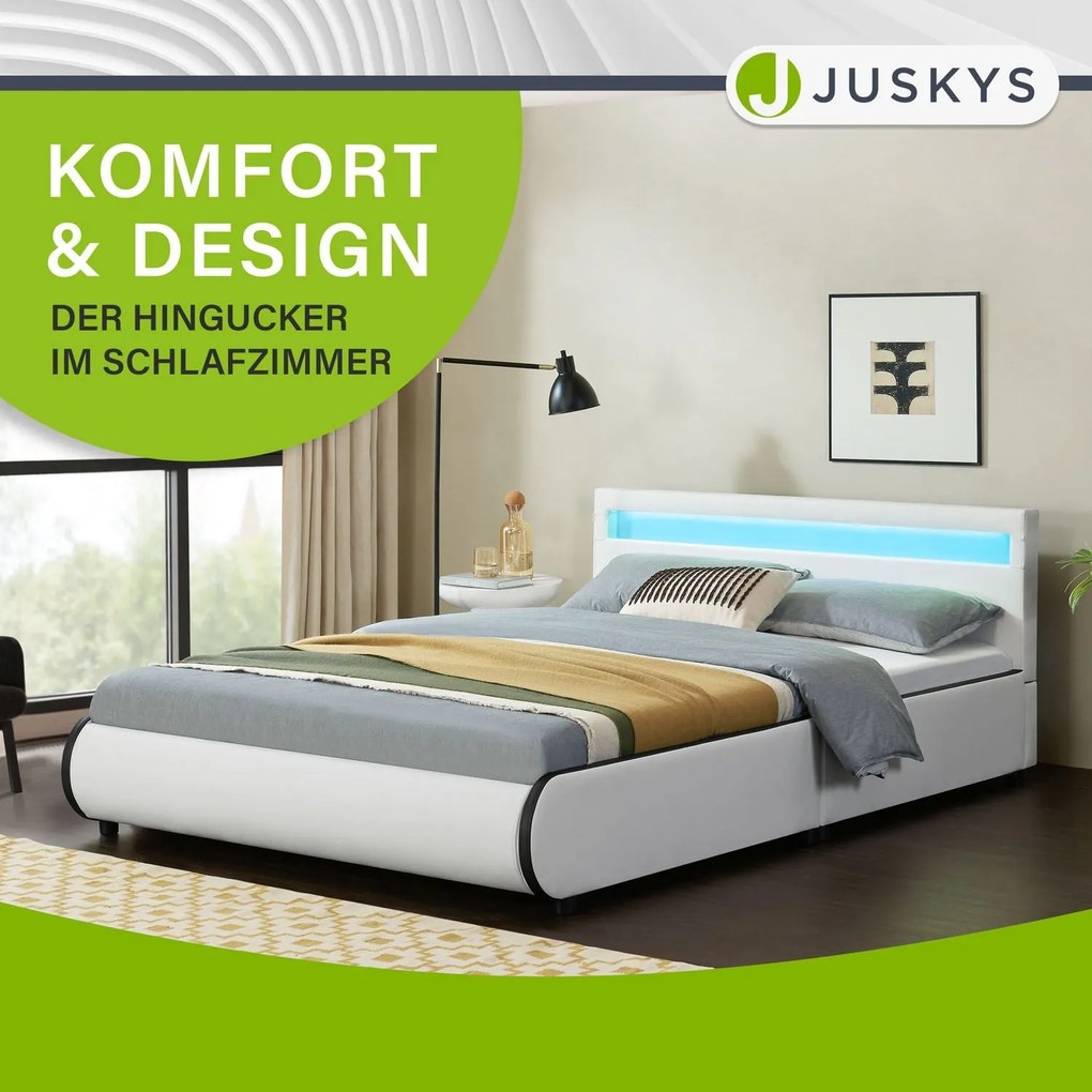 Juskys Čalouněná postel Sevilla s LED osvětlením Barva: tmavě šedá, Velikost: 140 × 200 cm