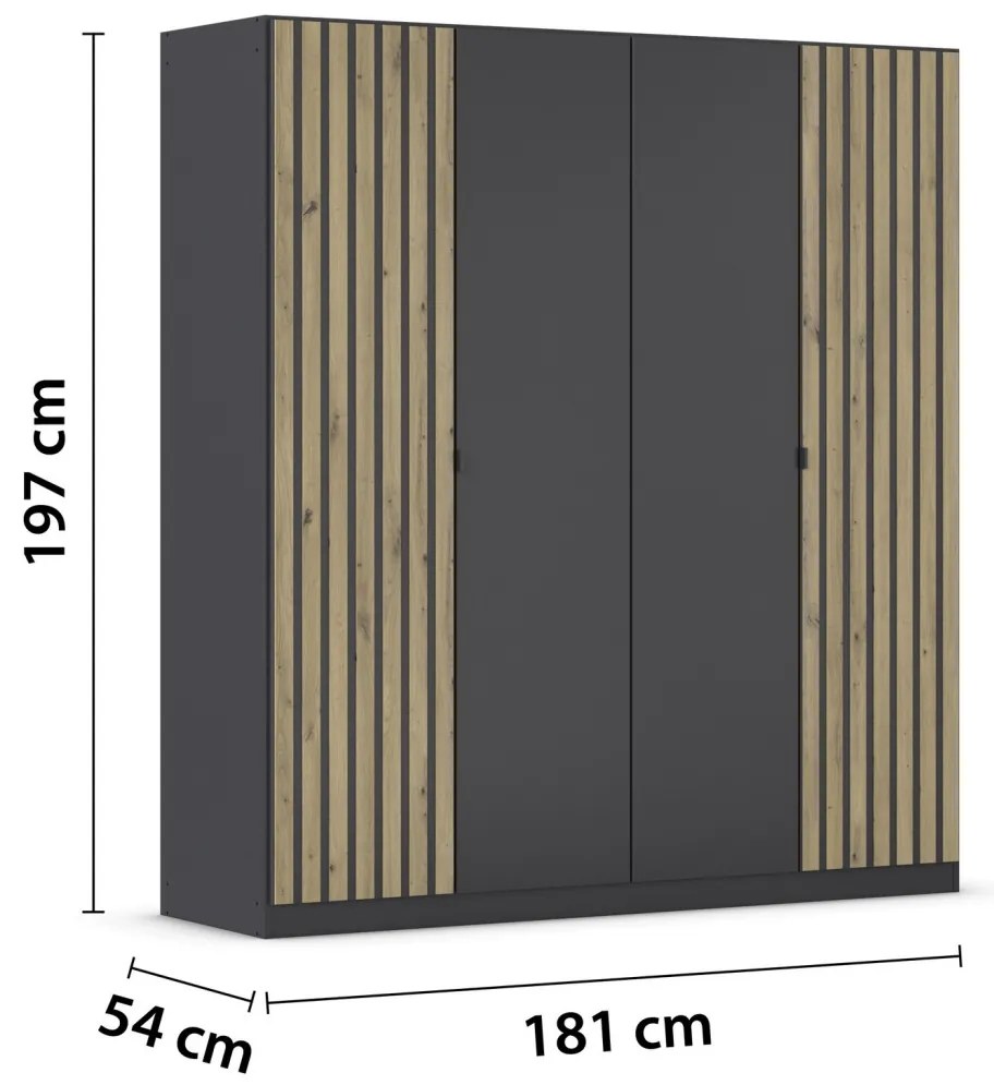 Šatní skříň Genua, 181 cm, tmavě šedá/dub artisan