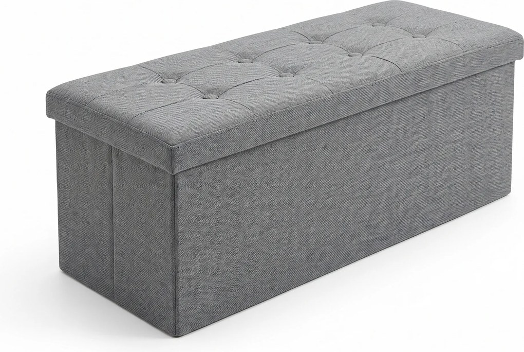Obdélníkový taburet s úložným prostorem, skládací, 110 × 38 × 38 cm, šedý