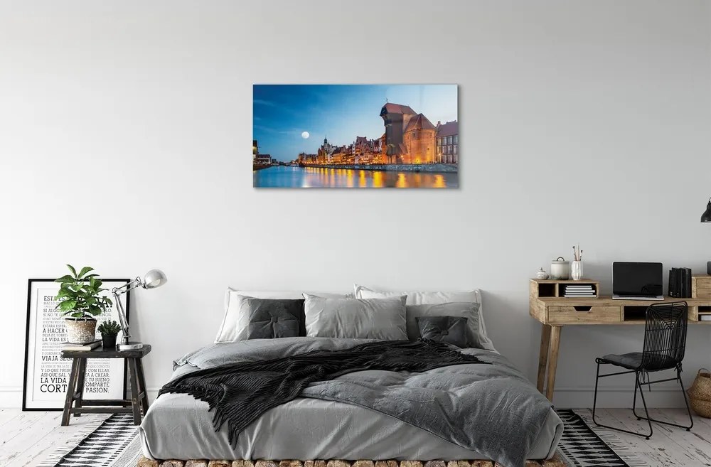 Obraz na skle Řeka noc Gdańsk Staré Město 125x50 cm