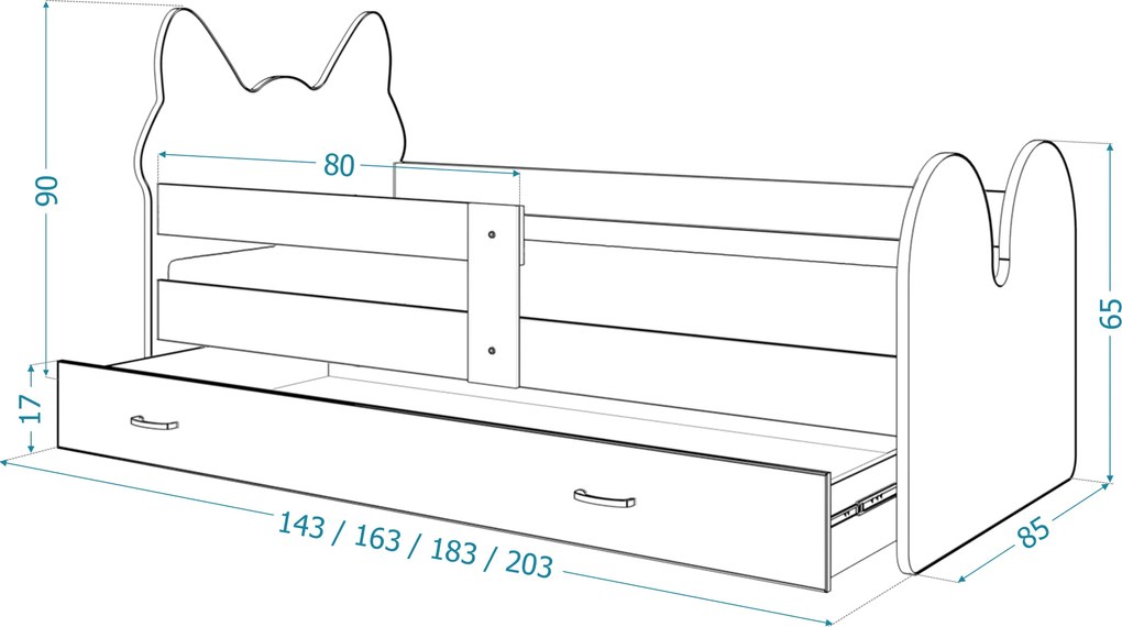 BabyBeds Dětská postel zvířátko KOČIČKA 4 Velikost postele: 160x80 cm Bílá